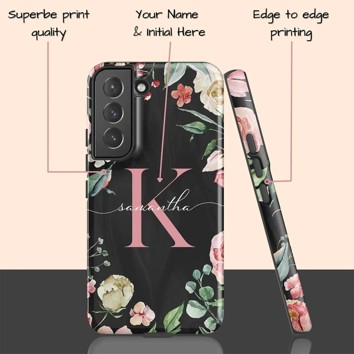 Monogram Roses Personalized Samsung Galaxy Case | Artisticases