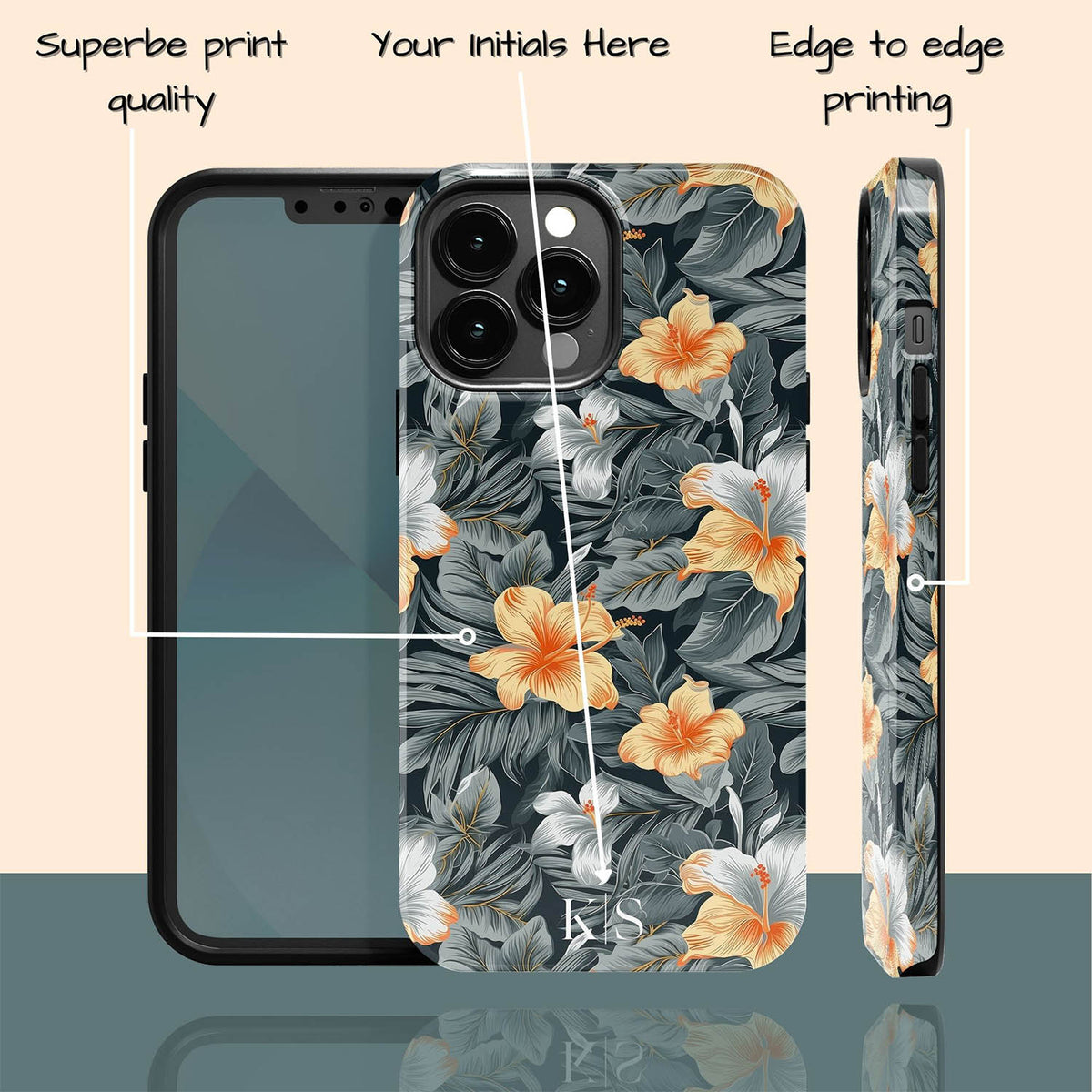 Custom Initials Tropical Hibiscus Flowers iPhone Case | Artisticases