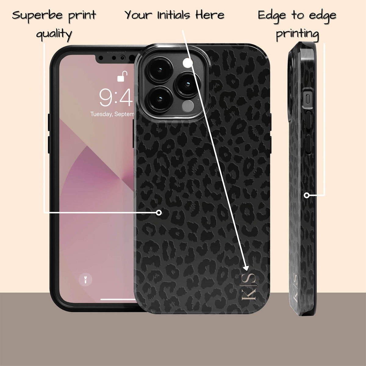 Black Leopard Custom Initials iPhone Case - Vertical | Artisticases