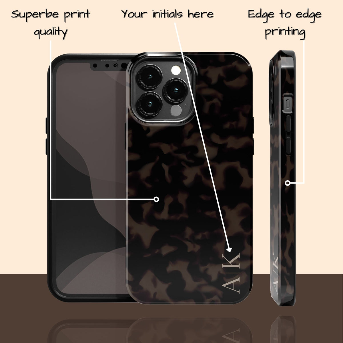 Dark Tort Custom Initials iPhone Case - Vertical | Artisticases