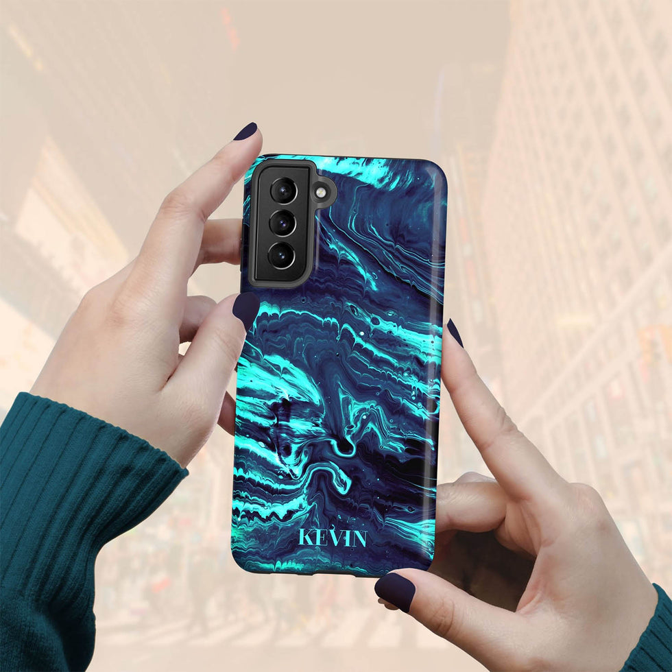 Turquoise Abstract Marble Custom Name Galaxy Case | Artisticases