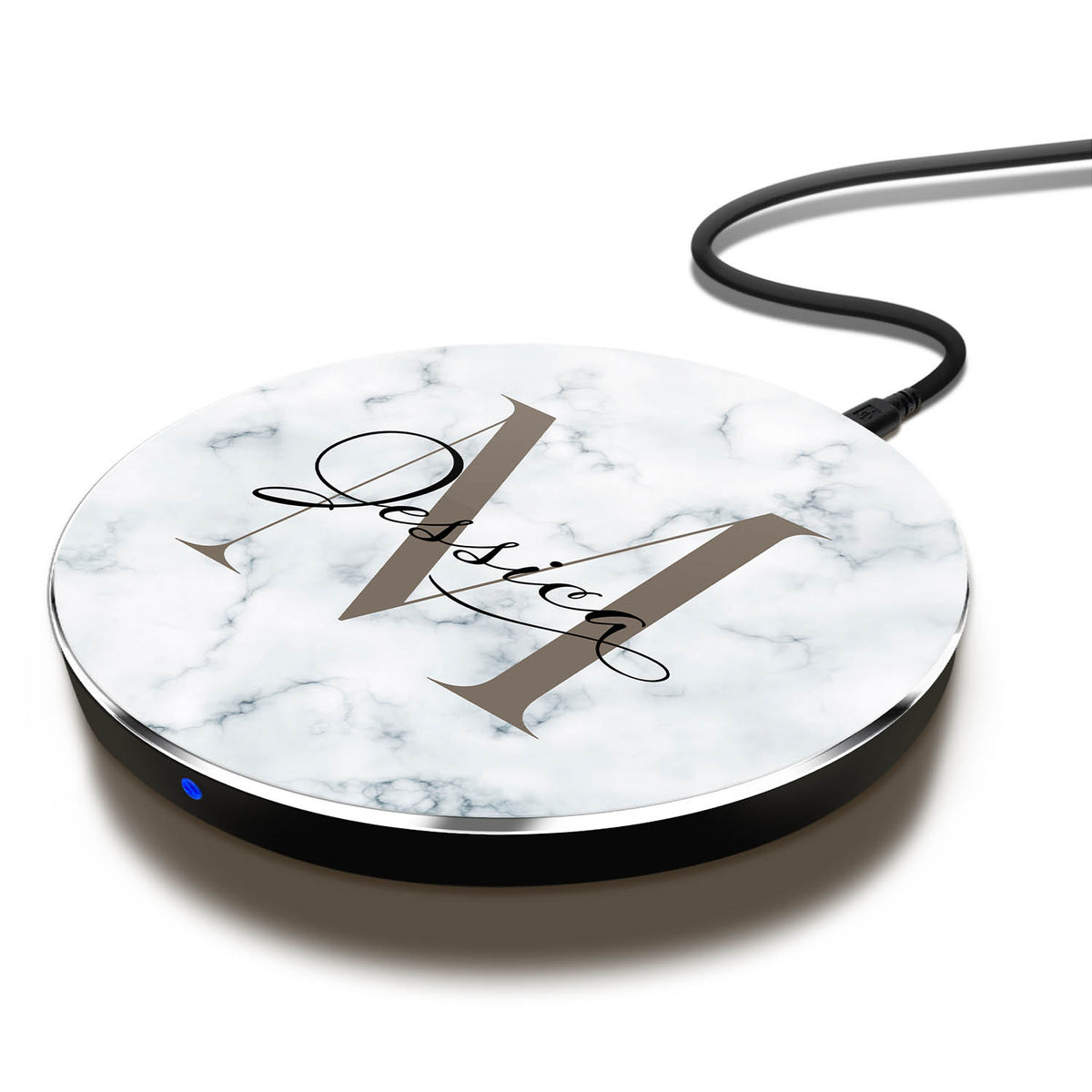 Monogram Personalized White Marble Wireless Charger Pad | Artisticases