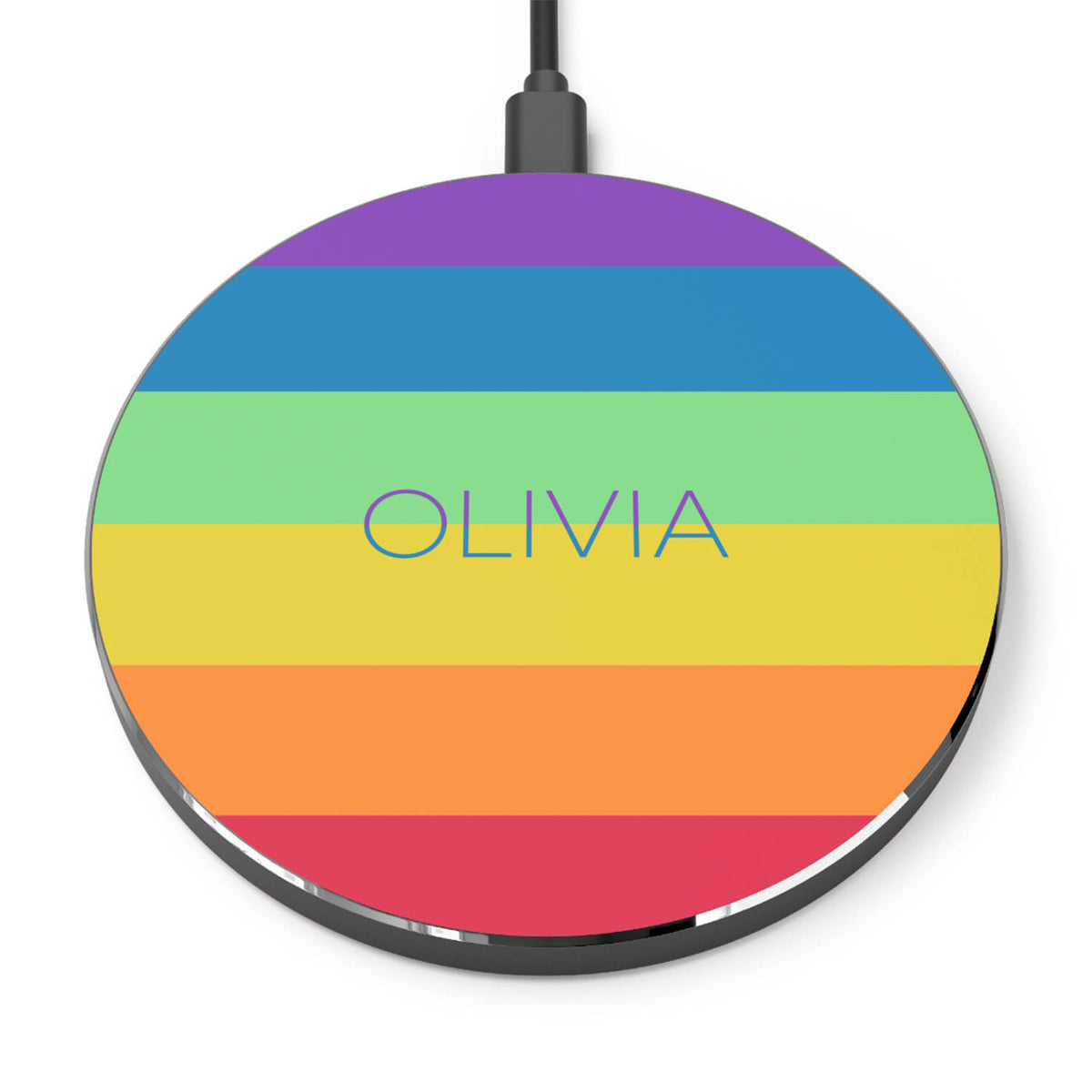 LGBTQ Pride Rainbow Custom Name Wireless QI Charger Pad | Artisticases