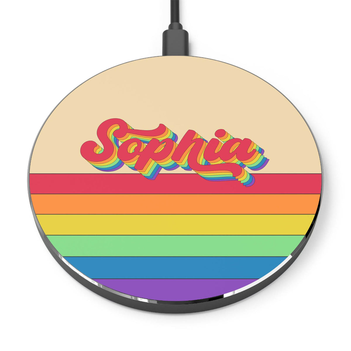 LGBTQ Rainbow Custom Retro Name Wireless QI Charger Pad | Artisticases