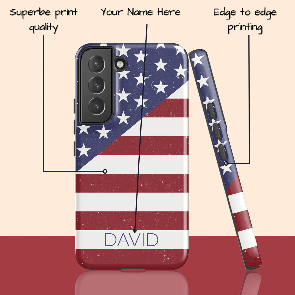 Diagonal American Flag Custom Name Samsung Galaxy Case | Artisticases