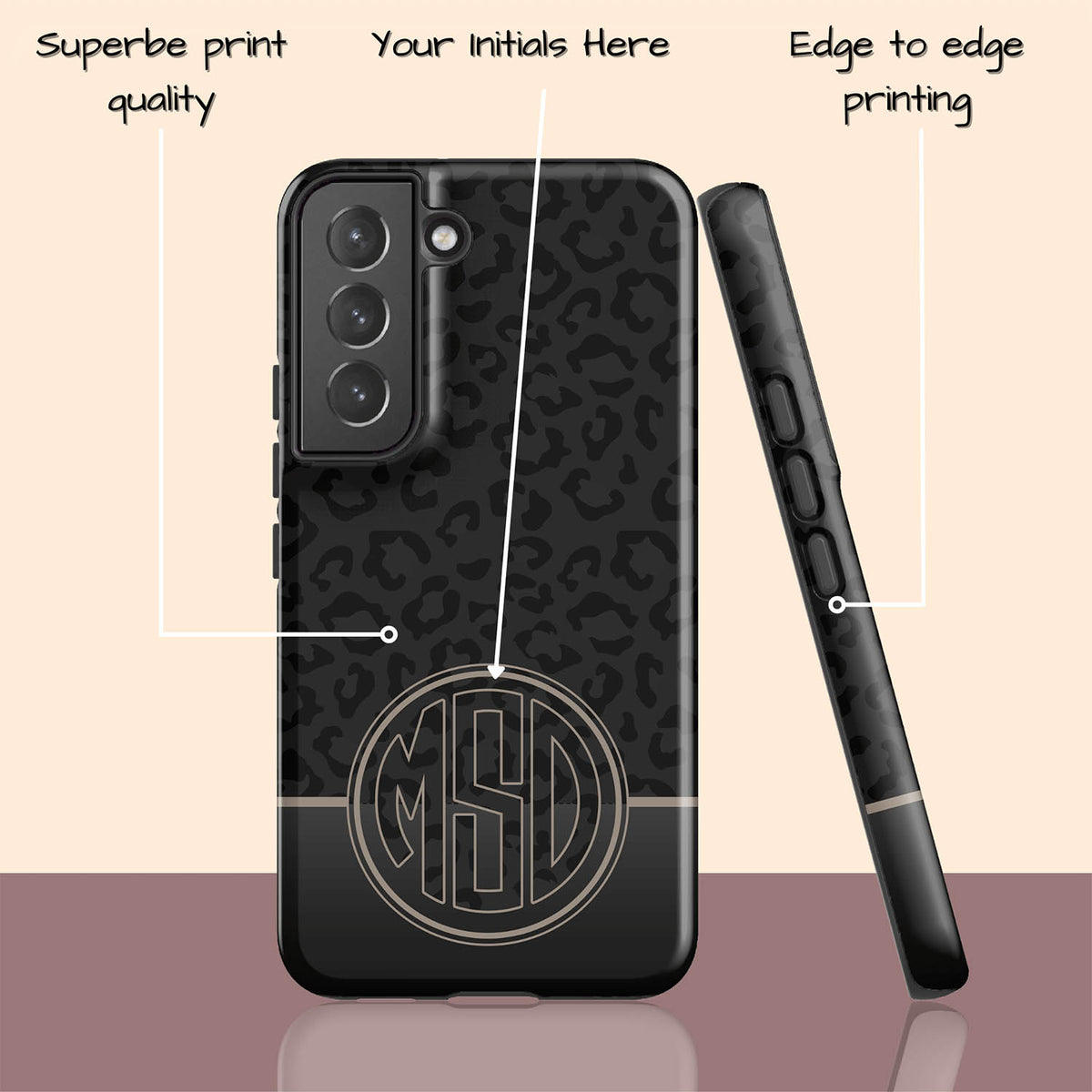 Dark Leopard Round Monogram Samsung Galaxy Case | Artisticases