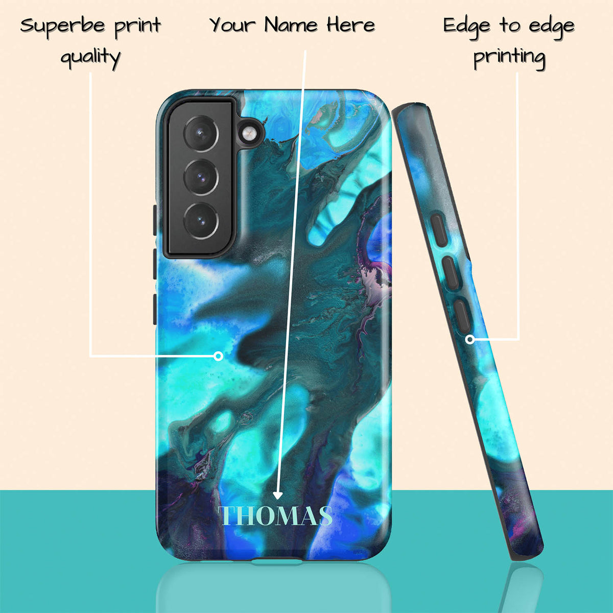 Turquoise Opal Marble Custom Name Samsung Galaxy Case | Artisticases