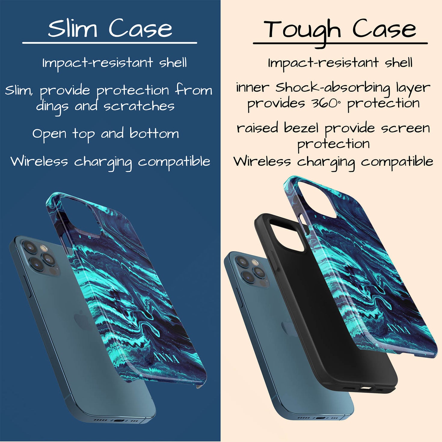 Turquoise Abstract Marble Custom Name iPhone Case | Artisticases