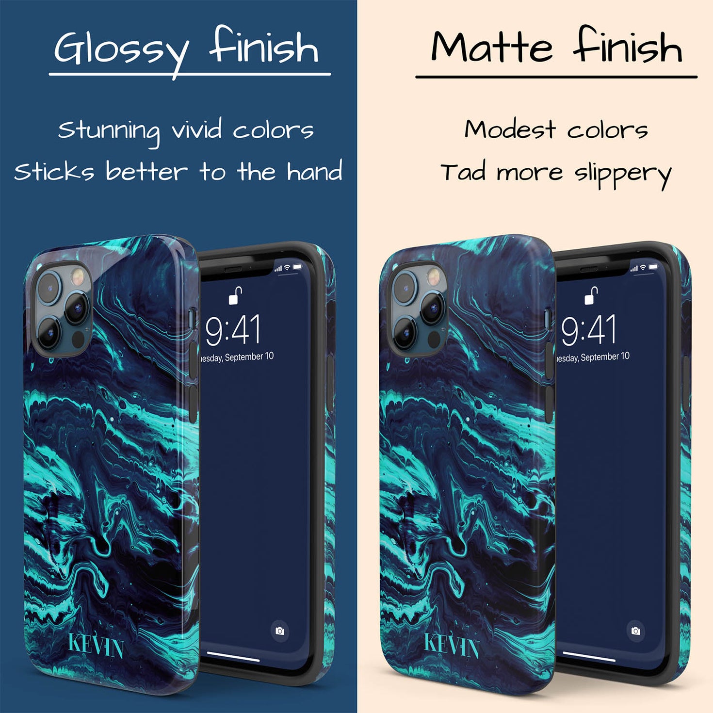 Turquoise Abstract Marble Custom Name iPhone Case | Artisticases