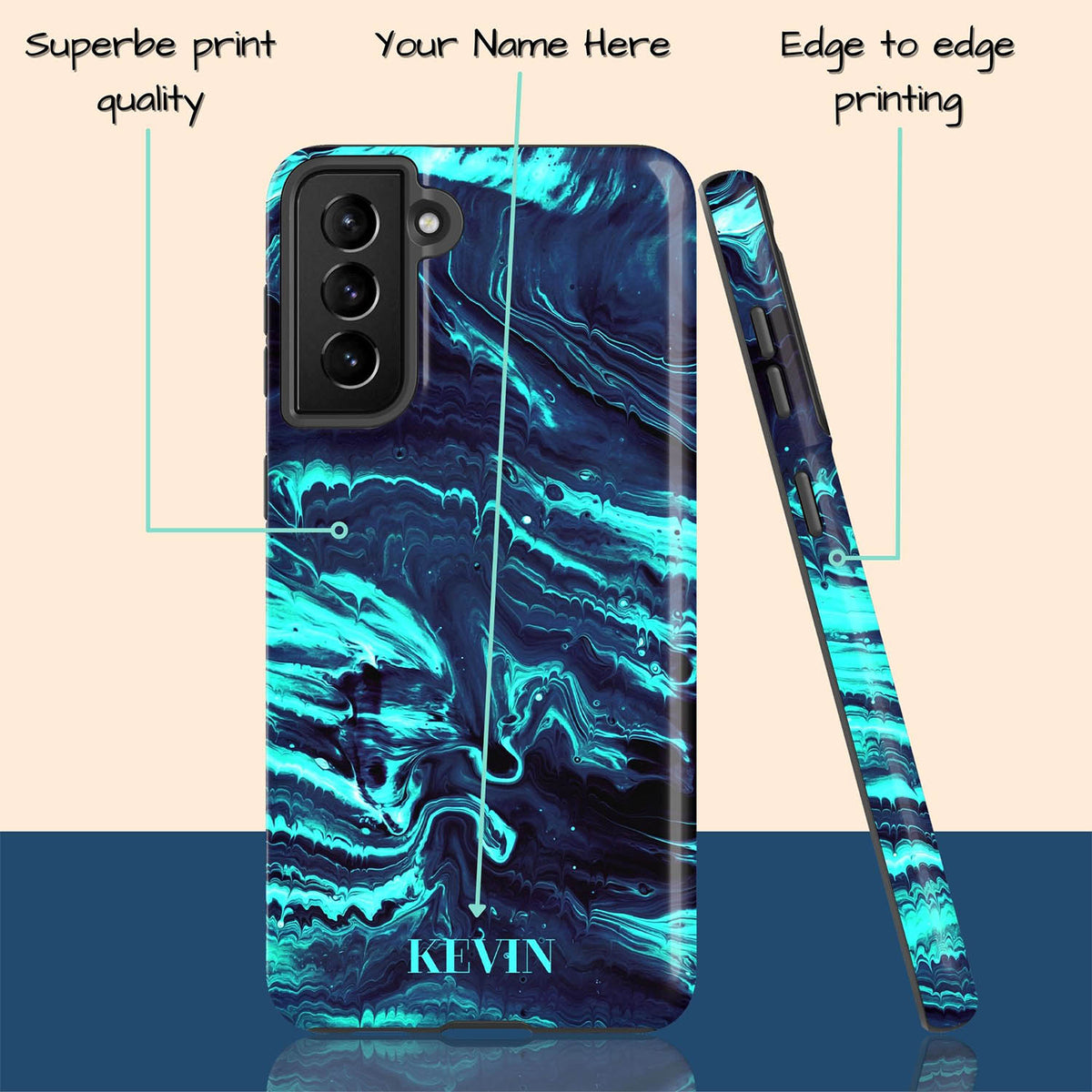 Turquoise Abstract Marble Custom Name Galaxy Case | Artisticases